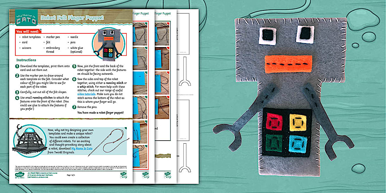 Robot Felt Finger Puppet: KS2 Craft Sewing Activity - Twinkl